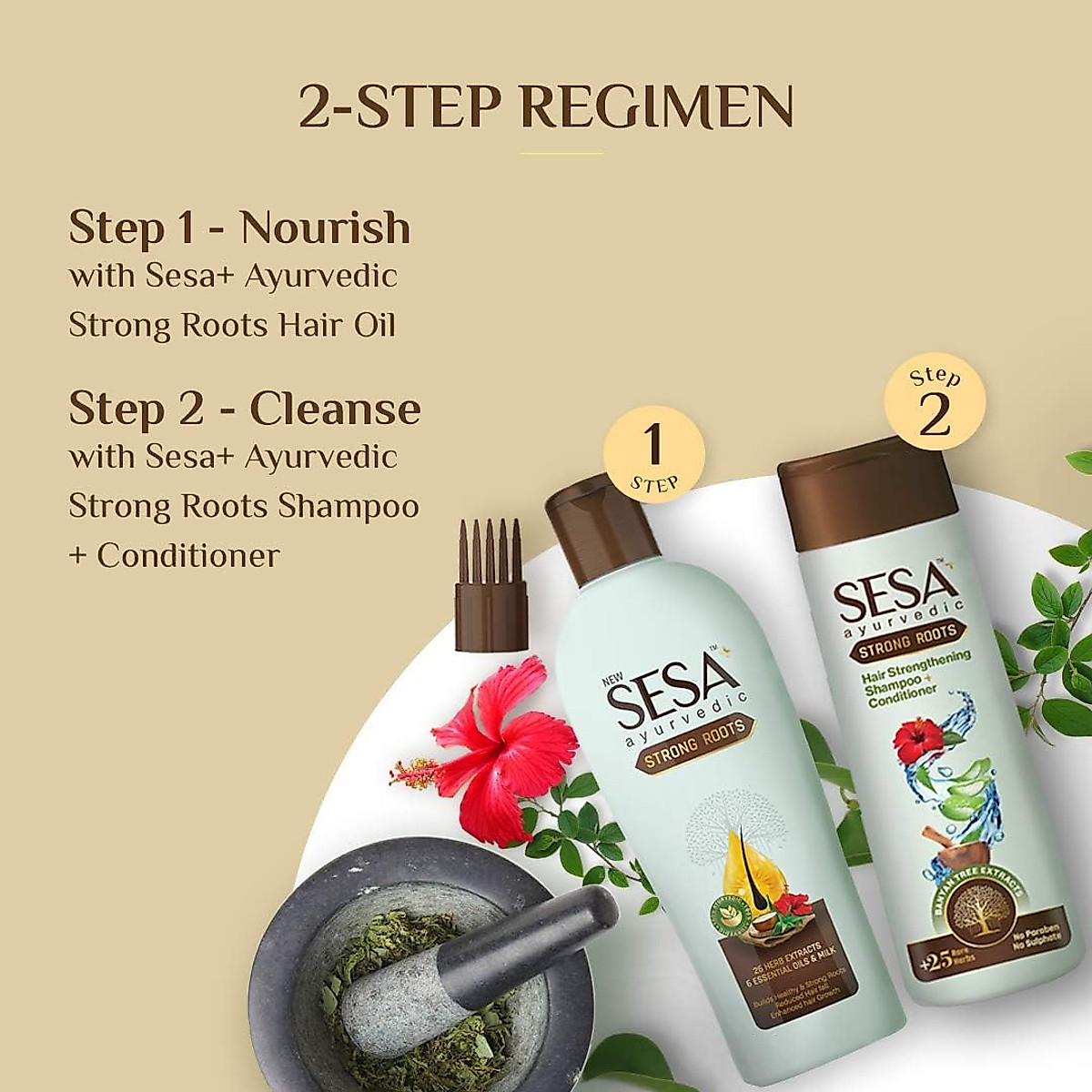 SESA Ayurvedic Strong Roots Hair Shampoo And Conditioner 200Ml Strengthening Roots Nourishes Scalp Paraben & Sulphate Free For Men & Women, 6.76 oz