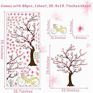Cherry Tree Wall Sticker Cherry Blossom Tree Wall Stickers Large Tree Wall Stickers Peel and Stick Floral Tree Wall Decals Pink Flower Wall Stickers for Girls Room Bedroom Nursery