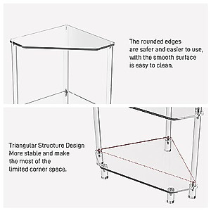 Eglaf Acrylic Corner Side Table - 3 Tier Triangle End Table - Small Side Table for Living Room, Bedroom, Bathroom - 11.8'' L x 11.8'' W x 26 ''H