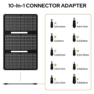 Portable Solar Panel with 15V DC Output, 30W Foldable Solar Charger for Solar Generator,10 in 1 Connectors, DC to DC Cable, Waterproof IP65 for Outdoor Camping RV Road Trip Off Grid Life