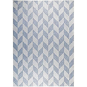 Nicole Miller New York Patio Country Calla Contemporary Herringbone Indoor/Outdoor Area Rug, Blue/Grey, 7'9"x10'2"