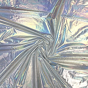 Hologram Metallic Foil Stretch Fabric Width 58 Inches(Silver Iridescent 1yard)