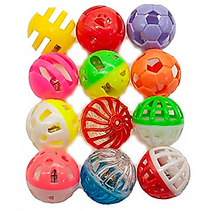 Fashion's Talk 12PCS Value Pack Plastic Ball Cat Toys Lattice Balls with Bell Jingle Kitten Toy,Gift Box 1.5" 6 Styles