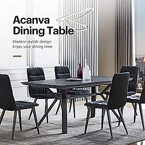 Acanva Expandable Dining Table for 6-8 Seat, Modern Rectangle Design with Extension Leaf for Kitchen Restaurant, Thicker Top and Carbon Steel Pedestal, 70.9''(+23.6)x35.5''x30'', Black