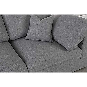 Meridian Furniture Serene Collection Modern | Contemporary Deluxe Comfort Modular Sectional, Soft Linen Textured Fabric, Down Cushions, 2 Corner + 1 Armless + 1 Ottoman, Grey