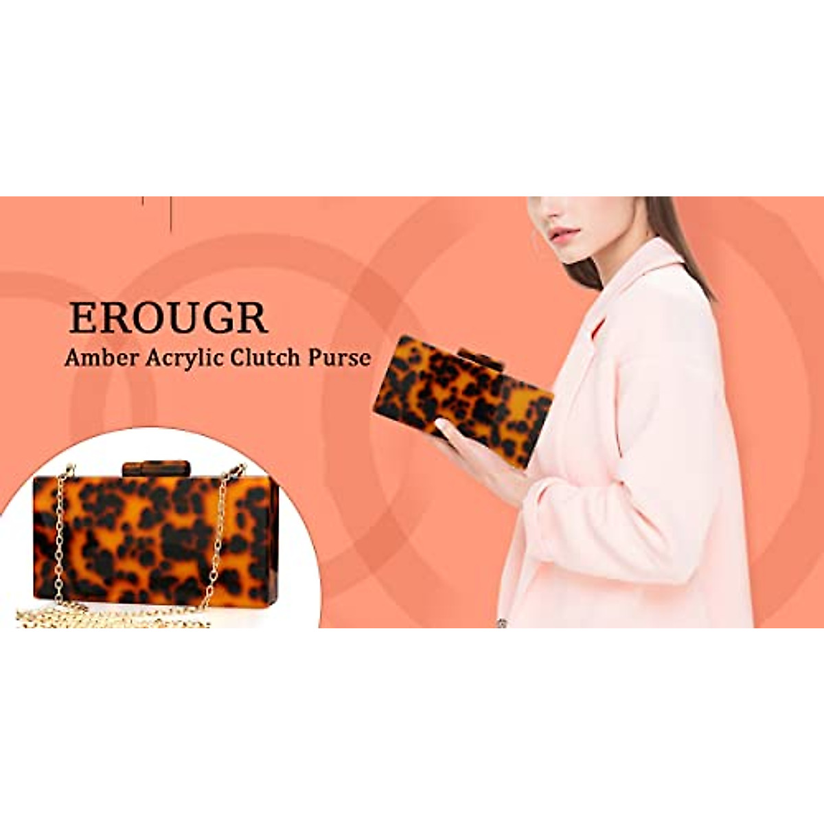 EROGE Acrylic Clutch Purse Perspex Box Colorful Geometric Design Handbags for Women (Amber)