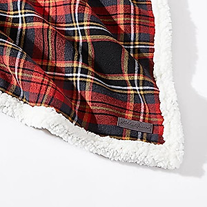 Eddie Bauer - Throw Blanket, Cotton Flannel Home Decor, All Season Reversible Sherpa Bedding (Mountain Tartan Red, Throw)