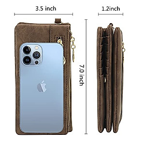 Women Vegan Leather Wallet Long Bifold Clutch Wallet for Women with Zipper Coin Pocket Purse (Coffee)