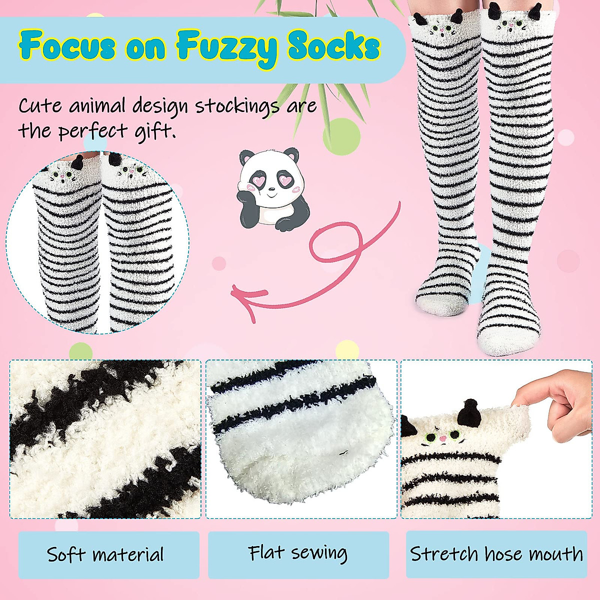 Hercicy 10 Pairs Thigh High Socks Cute Cartoon Thigh High Stockings Women over Knee Fuzzy Socks Winter Leg Warmers, One Size