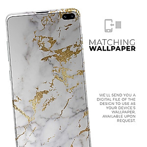 DesignSkinz Marble & Digital Gold Foil V5 Protective Vinyl Decal Wrap Skin Cover Compatible with The Samsung Galaxy S20 (Screen Trim & Back Glass Skin)