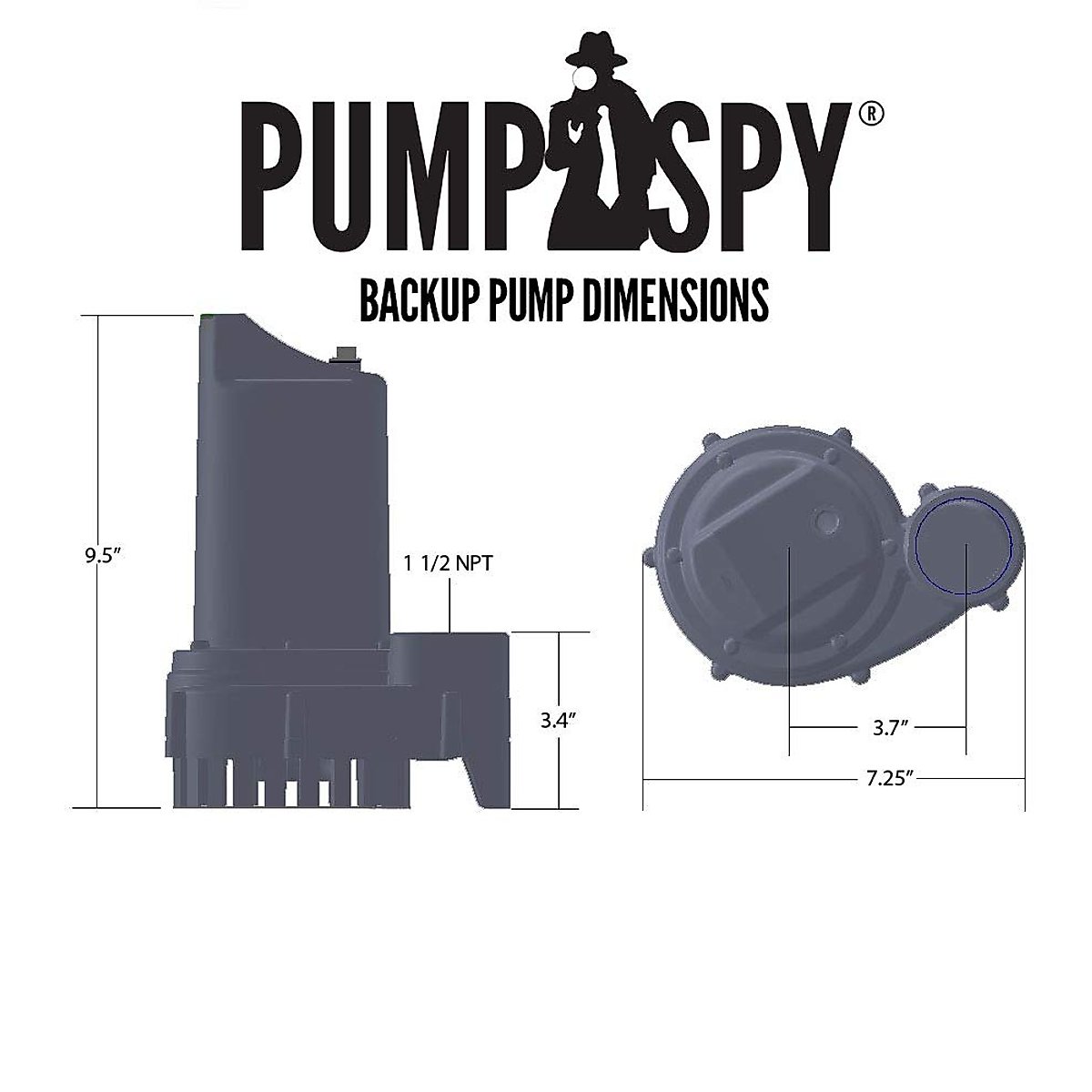 PumpSpy PS2000C Pre-Assembled SmartPump Combination Wi-Fi Connected 1/2HP Primary Sump Pump and 12V Battery Backup Sump Pump with Internet Monitoring & Alerts, Water Alarms for Basements