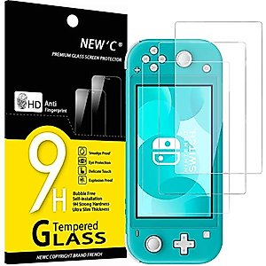 NEW'C Pack of 3, Glass Screen Protector for Nintendo Switch Lite, Tempered Glass Anti-Scratch, Anti-Fingerprints, Bubble-Free, 9H Hardness, 0.33mm Ultra Transparent, Ultra Resistant