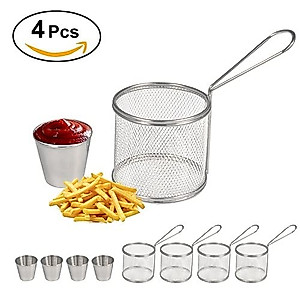 Deep Frying Basket Round Chip Baskets Oil Filters Frying Nets Chip Chef Kitchen Baskets Colanders Kitchen Accessories Frying Net(2pcs)