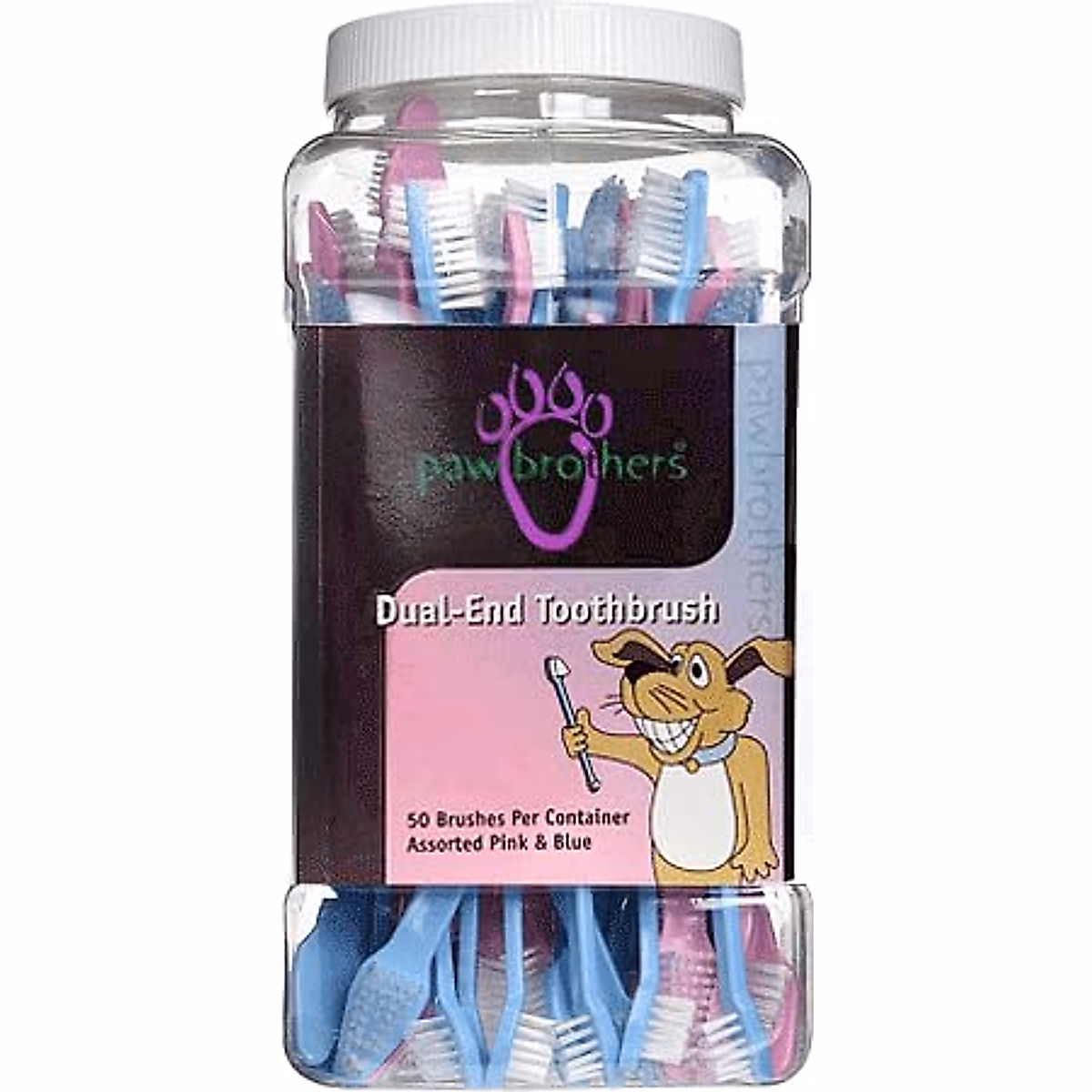 Paw Brothers Dual-End Toothbrush - 50/Tub Pink/Blue for Pet Groomers