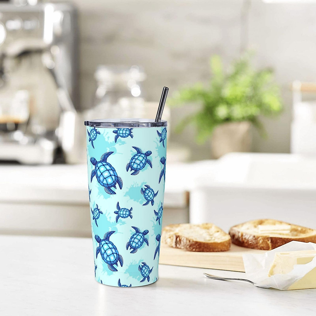 JASROTAO Sea Turtle Tumbler,Turtle 20oz Stainless Steel Insulated Travel Tumbler,Travel Coffee Mug with Lid and Straw Water Bottle Drink Tumbler Cups Gifts for Women Men Lovers