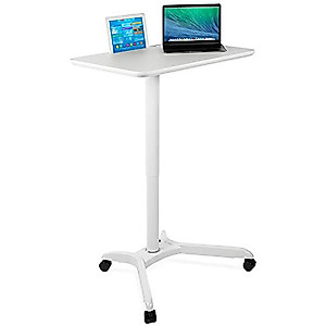 Mount-It! Standing Mobile Laptop Cart, Sit Stand Rolling Desk with Height Adjustable 31.1" x 20.5" Platform, Supports up to 17.6 lbs, White