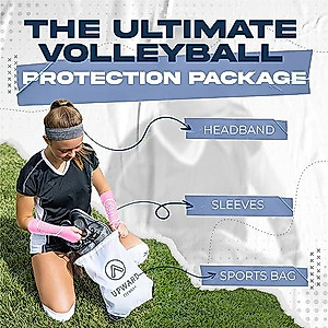 Upward Fitness-Volleyball Padded Passing Sleeves, Arm and Wrist Protection With Thumbhole, Carrying Bag and Headband Included, for Girls and Boys (XS/S, Pink)