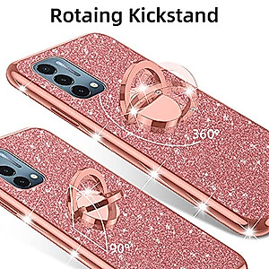 nancheng for Oneplus Nord N200 5G Case (6.49-inch), Phone Case for Nord N200 5G Cute Soft Silicone Pink Cover for Girls Women with Ring Kickstand Shockproof Protection Case - Rose Gold