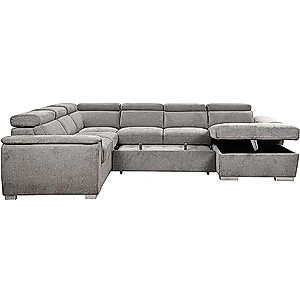 125"w U-Shaped Oversized Modular Sectional Sofa with Pull Out Sleeper Bed Adjustable Headrest and Right Storage Chaise Lounge,Convertible Upholstered Tufted Cushion 7-Seat Sofá&Couch for Large Space