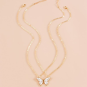 4pcs Best Friend Necklace With Card Cute BFF Friendship Butterfly Matching Necklace for Women Girls Best Friends Long Distance Birthday Gifts-blue pink