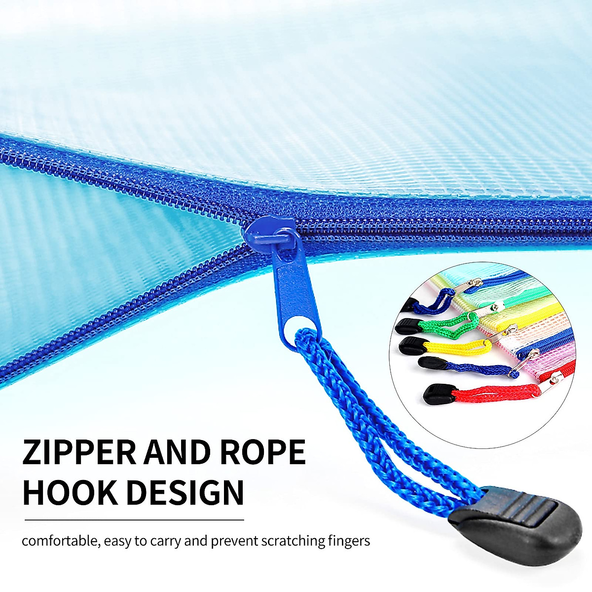 Toplive Plastic Mesh Zipper Pouch, 15 Packs (A4/A5/A6 Size,5 Colors) Waterproof Mesh Bag Document Bag File Folder for School Office Supplies