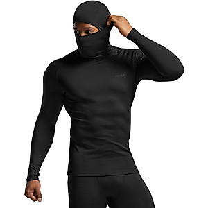 TSLA Men's Thermal Compression Shirts Hoodie with Mask, Long Sleeve Winter Sports Base Layer Top, Active Running Shirt, Heatlock Hoodie Black, X-Large