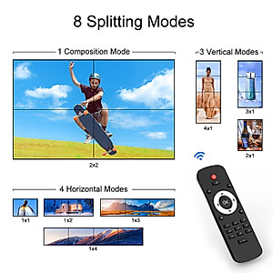 Video Wall Controller 2X2,JCHICI TV Wall Processor,4K x 2K HD Display,180 Degree Rotate,8 Splicing Modes 2x2,1x2,1x3,1x4,2x1,3x1,4x1,Input 4K and Output 1080P,Streaming Media Video Device