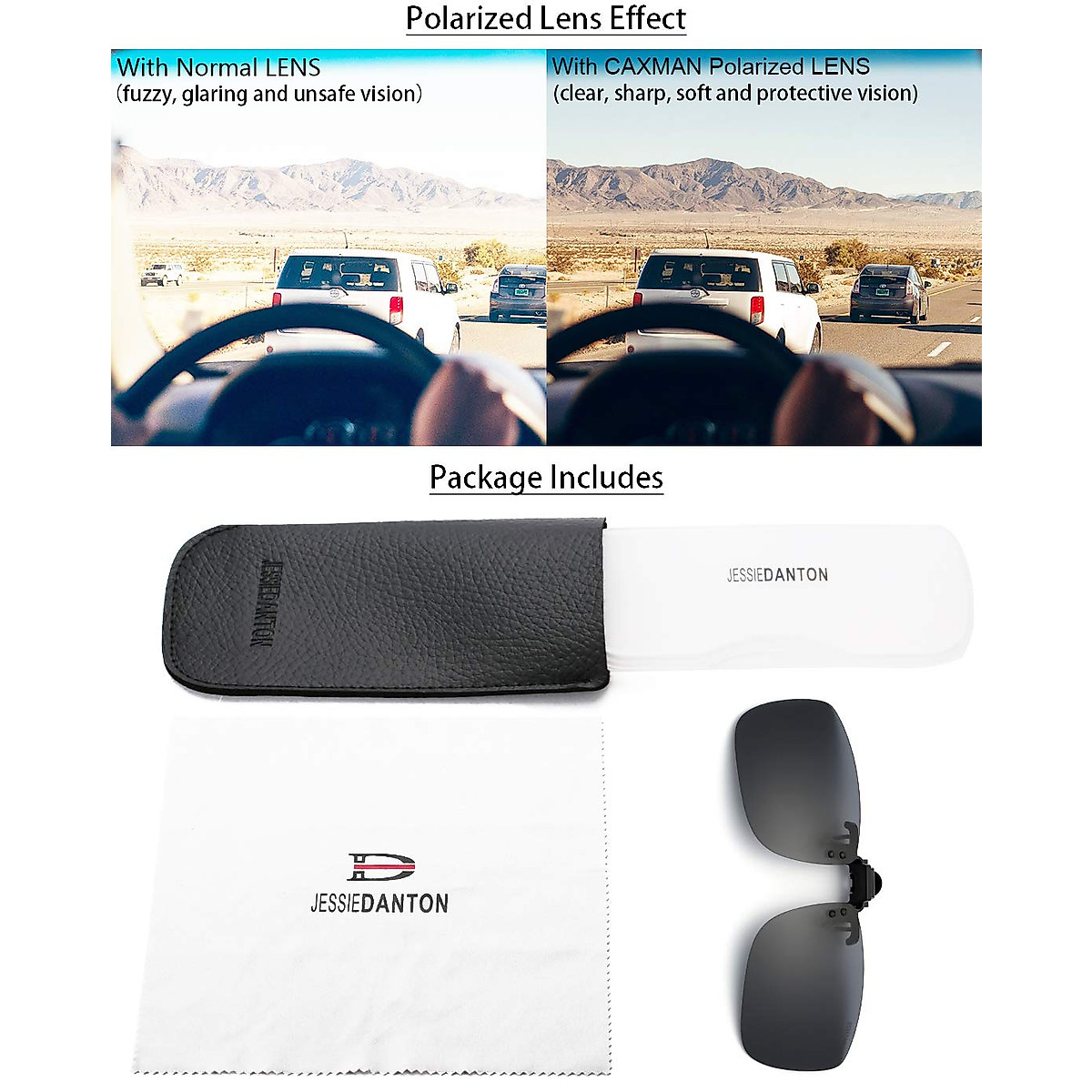 CAXMAN Polarized Clip On Sunglasses Over Prescription Glasses for Men Women UV Protection Flip Up Grey Lens Extra Large