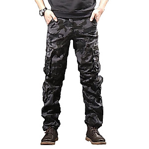 Men's Multi Pocket Military Pants Camo Combat Work Trousers Casual Hiking Pockets Army Slacks (Black,36)