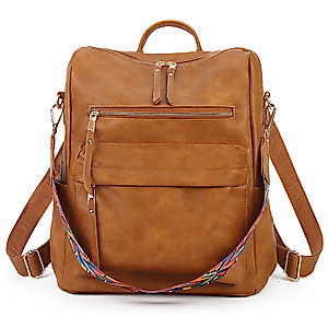 KOOIJNKO Women Backpack Purse Vintage Rucksack Convertible Shoulder Bag Travel Daypack, Brown