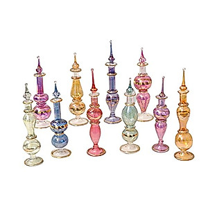 CraftsOfEgypt Genie Blown Glass Miniature Perfume Bottles for Perfumes & Essential Oils, Set of 10 Decorative Vials, Each 4" High (12cm), Assorted Colors