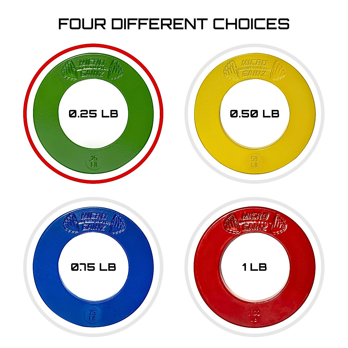 Micro Gainz Multi-Color Calibrated Fractional Weight Plates Set of 2 Pieces, Choose Set (.25LB-1LB), Designed for Olympic Barbell Weights for Strength Training, Made in USA (Green .25 lb)