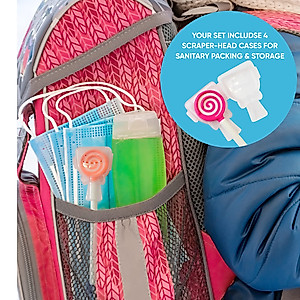 Kids Tongue Scraper or Cleaner Set – Pack of 4 BPA-Free Plastic Dental Scrapers Helps Freshen Bad Breath, Remove Gunk – Multicolored with Easy-to-Grasp Handles and Brush Covers by 55Dental, Ages 2+