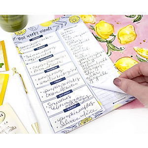 bloom daily planners Weekly Magnetic Meal Planning Pad for Fridge with Tear-Off Grocery Shopping List - Hanging Food/Menu Organizer Notepad with Magnets - 6” x 9" - Lemons