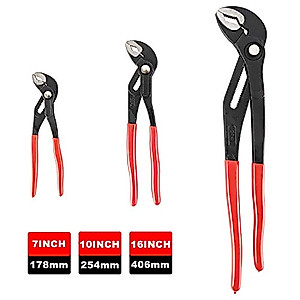 HighFree 3PCS Water Pump Pliers Set 7Inch, 10Inch, 16Inch Channel Lock Pliers Quick Adjustment by Pressing and Sliding Grips Any Shaped Object