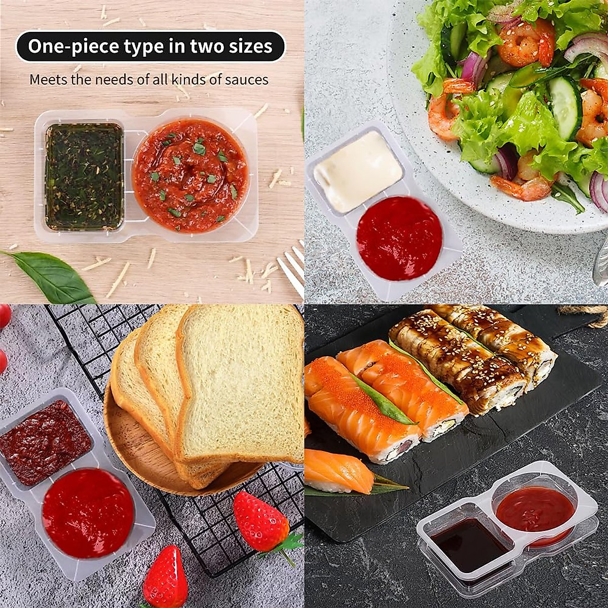 Dual Compartment Containerfor for Condiment, Dip, Sauce, Sampling and Travel Snacks，Portable Reusable Sauce Container，5Pcs Double Compartment Condiment Containers with Lids