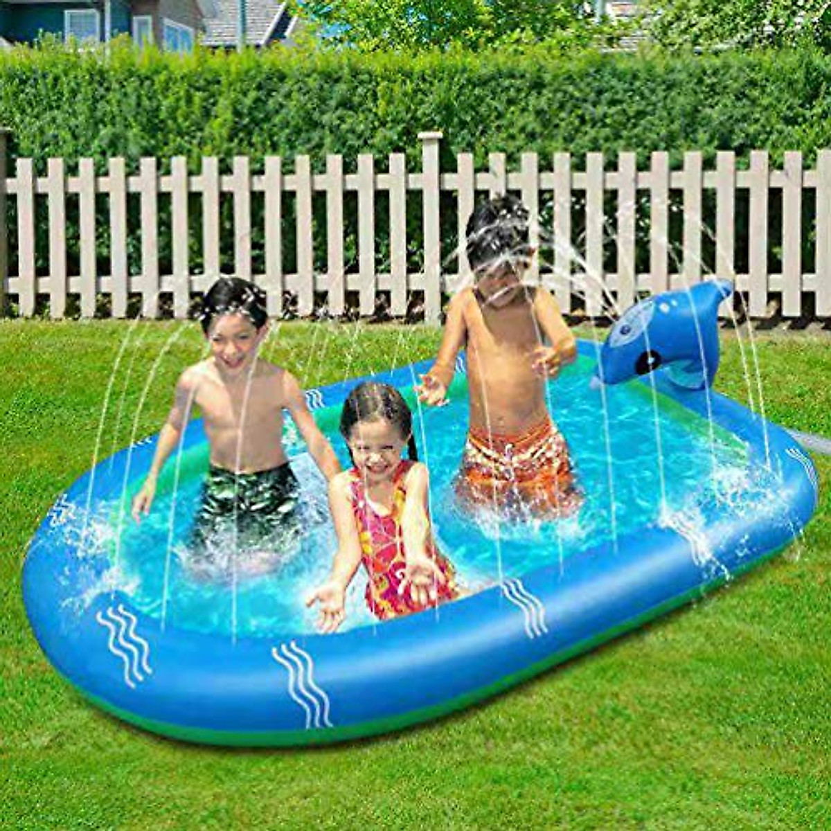 VALICLUD Toddler Toy Swimming Pool with Sprinkler Kids Pool Family Inflatable Blue Blow Up Lounge Swimming Pools Water Spraying Pool 170x110cm for Outdoor Garden Backyard Inflatables