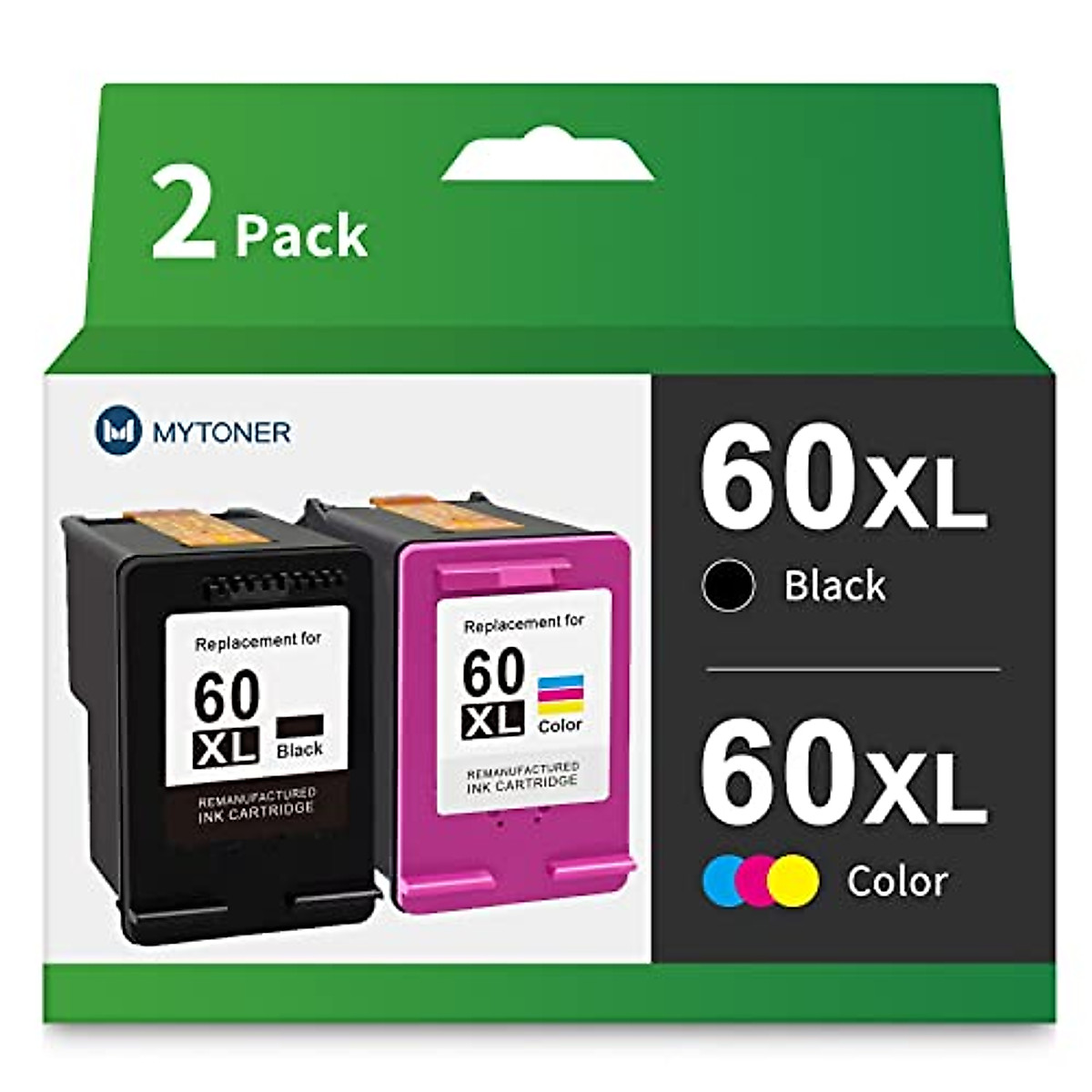 60XL Ink Combo Pack Remanufactured Ink Cartridge 60XL Replacement for HP 60 XL High Yield Ink for C4680 C4795 D110a Envy 100 111 120 Deskjet D1660 D2680 F2430 F4210 Printer (Black, Tri-Color)