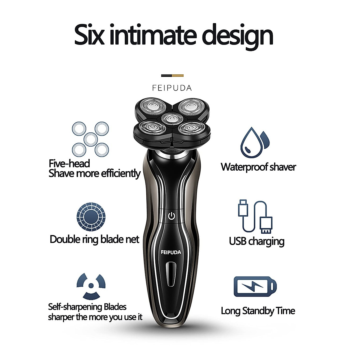 Electric Razor for Men 4 in 1 Head Shaver Grooming Kit Cordless Rechargeable Waterproof Rotary Shaver with Nose Hair Trimmer& Sideburns Trimmer &Facial Cleansing Brush FEIPUDA