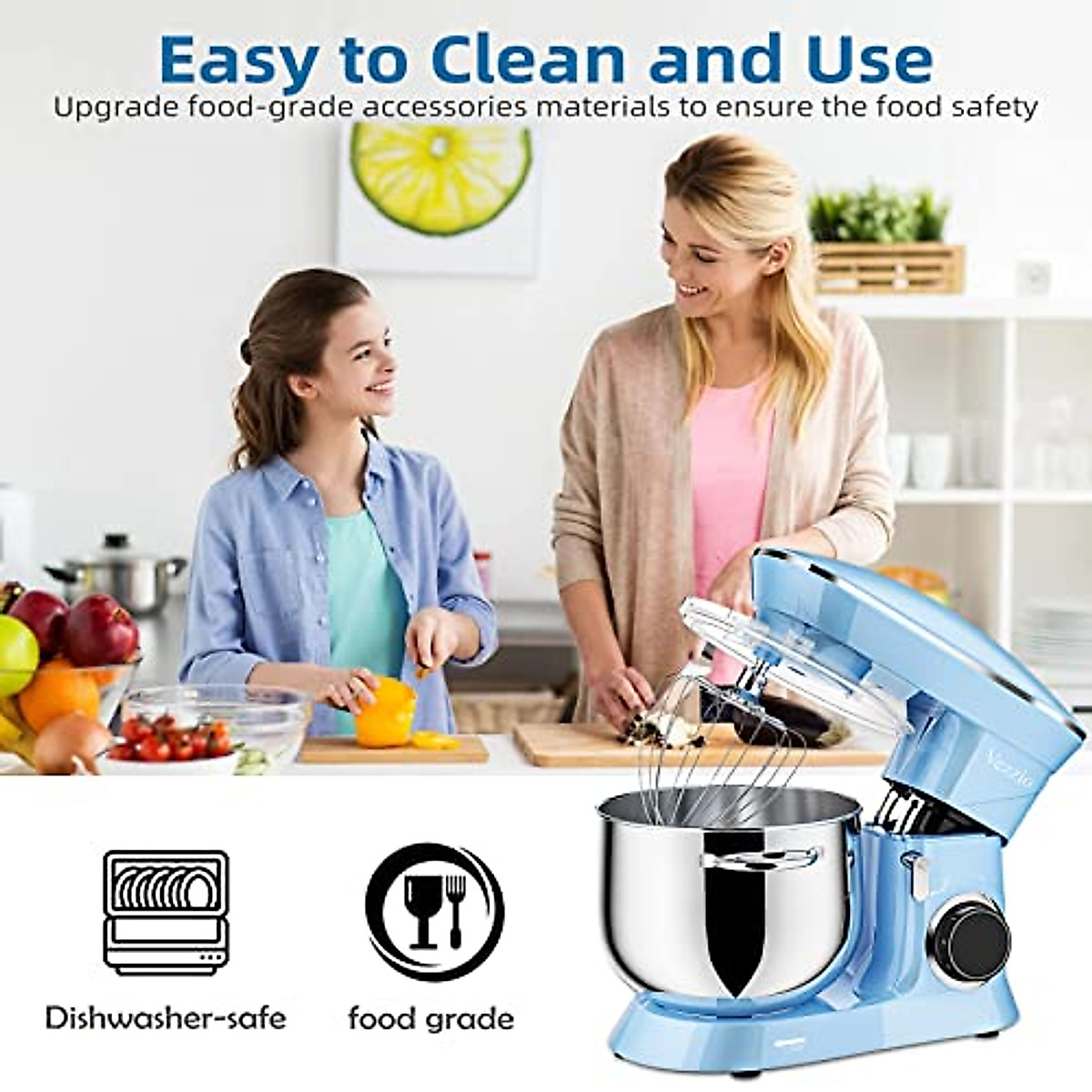 9.5 Qt Stand Mixer, 10-Speed Tilt-Head Food Mixer, Vezzio 660W Kitchen Electric Mixer with Stainless Steel Bowl, Dishwasher-Safe Attachments for Most Home Cooks (Blue)