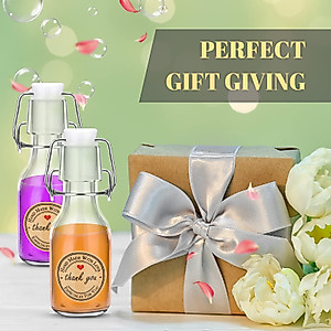 ZSMKJIAYE 12 Pcs Mini Flip Top Glass Bottle with Stoppers 4 oz Mini Swing Top Bottles Small Glass Bottles with Lid Kraft Adhesive Round Stickers for Wedding Themed Party Favors