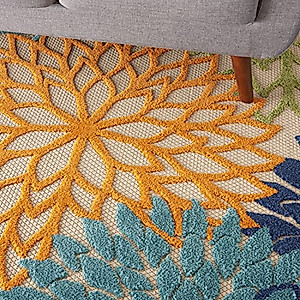 Nourison Aloha Indoor/Outdoor Multicolor 3'6" x 5'6" Area-Rug, Tropical, Botanical, Easy-Cleaning, Non Shedding, Bed Room, Living Room, Dining Room, Deck, Backyard, Patio (3x5)