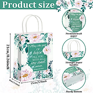 24 Pcs Religious Gift Bags Bible Gift Paper Bags with 24 Tissues Bible Verse Paper Bags with Handles Inspirational Flower Christian Gift Bags for Girls Birthday Wedding Party Baptism Spring Favors