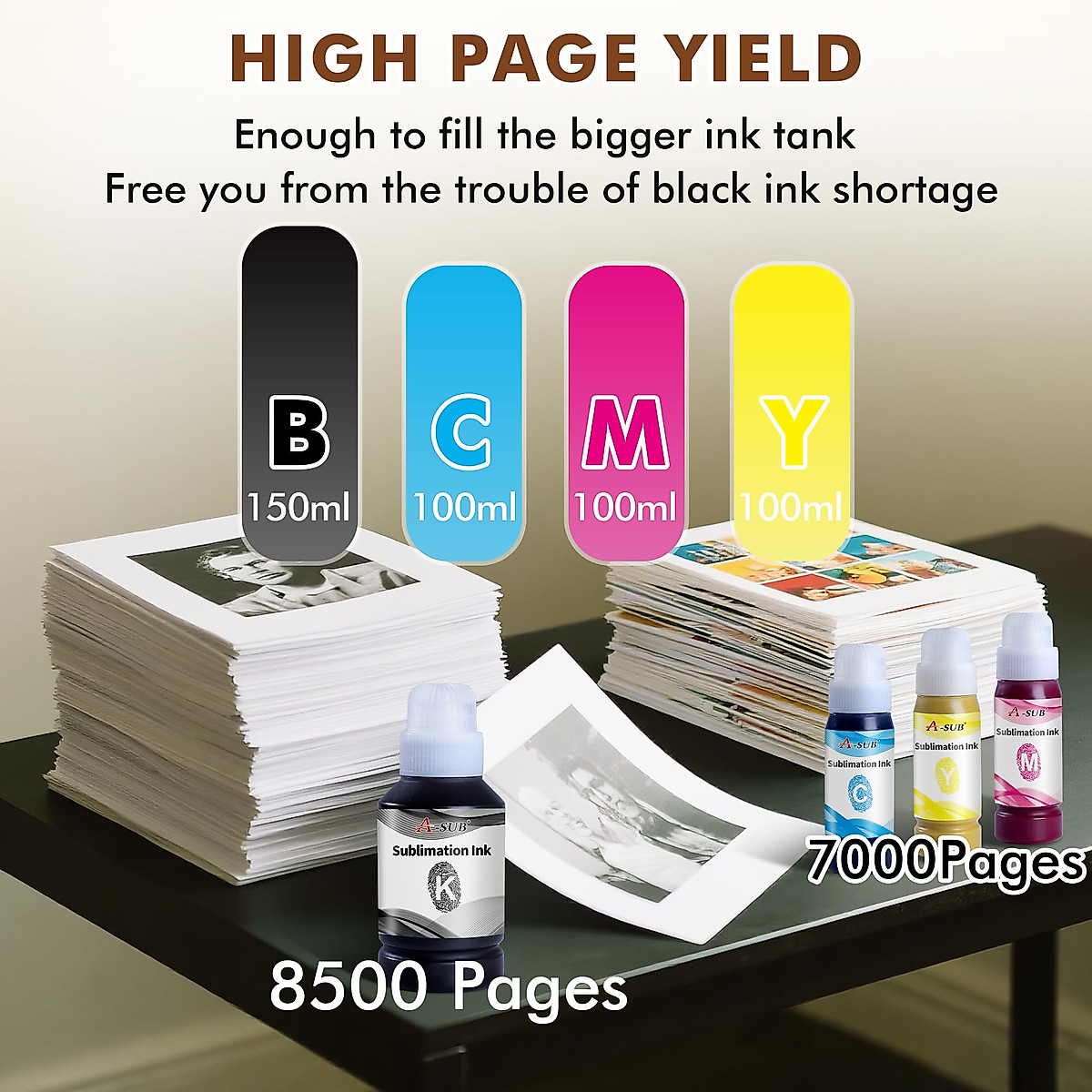 A-SUB Sublimation Ink Refill for ET-2800 ET-2803 ET-2850 ET-2400 ET-2720 ET-2760 ET-4800 ET-4700 ET-4760 ET-15000 Heat Transfer on Mug, Tumbler, T-Shirt