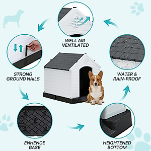 Chew Proof Dog House with Metal Iron Frame Outdoor Dog Kennel for Small Medium Large Indoor Dog Cage with Air Vents and Raised Floor (Grey, 27''L*25''W*28''H)