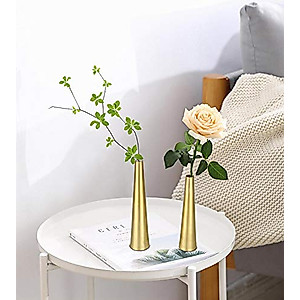 Vixdonos 10.5/8.5 inch Gold Metal Vase Small Flower Vase Set of 2 Taper Vase for Wedding Table Centerpiece Decorations, Home Decor (Gold)