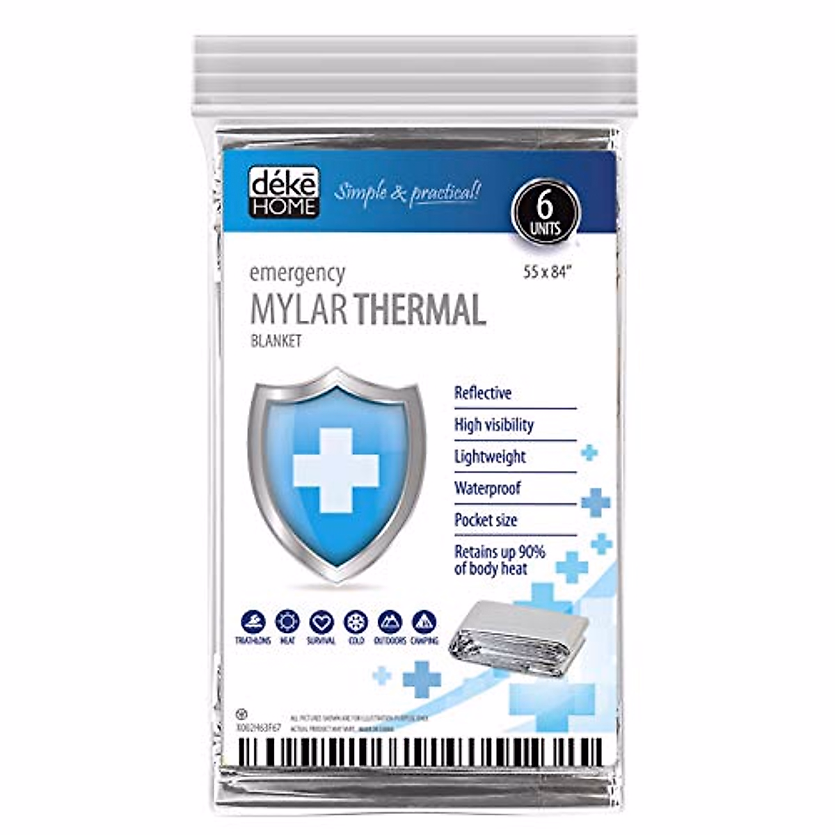 6 Pack Emergency Mylar Thermal Blankets. Space Blanket Survival rescue insulating reflective foil kit Camping Blanket Outdoors Hiking Survival Bug Out Bag car marathons first aid cold/heat (aluminum)