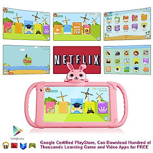 TOPELOTEK Kids Tablet 7 inch Toddler Tablet Android Tablet for Kids 32GB Parent Control with Pre-Installed Educational APP WiFi Kids Edition Learning Tablet Kid-Proof Case (Pink)