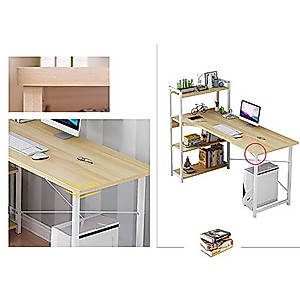 Multipurpose Computer Desk with 4 Tier Bookshelves,Modern Writing Table Home Office Desk,Compact Gaming Desk Pc Laptop Table Workstation