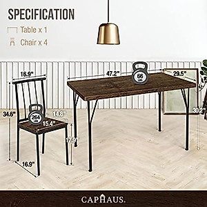 CAPHAUS 5 Pieces Dining Table & Chairs Set for 4, Space-Saving Rectangle Table w/Four Chairs for Kitchen, Dining Room, Breakfast Nook, Dinette, Modern Design Set, Brown Oak